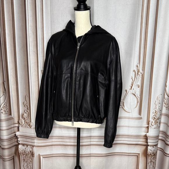 Public School | Jackets & Coats | Public School Black Leather Hooded ...